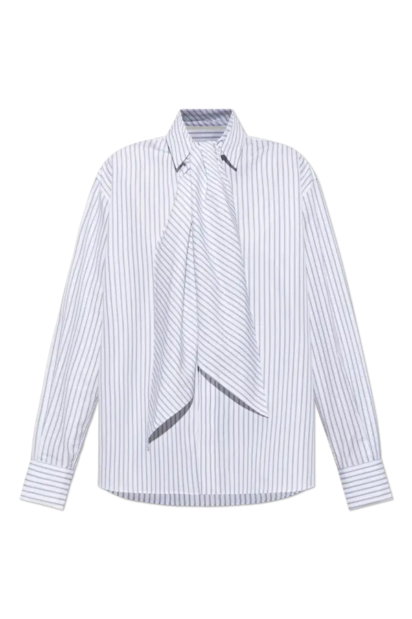 Sacai Striped Shirt With Decorative Neckline Tie - Beige