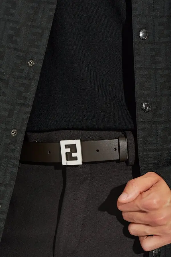 Fendi Leather Belt With Geometric Buckle