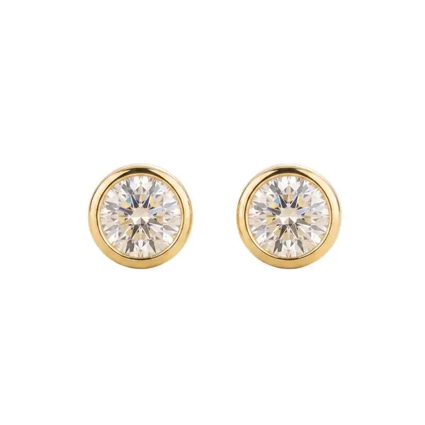 JUVETTI  Gold / White Margo Diamond Round Bezel Set Solitaire Gold Earrings - Gold/white