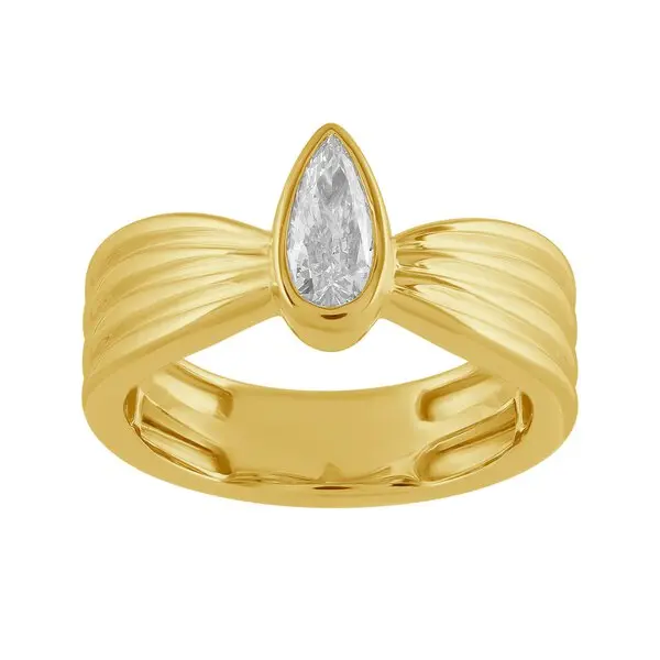ARTISAN 14k Yellow Gold Pear Diamond Ribbed Ring