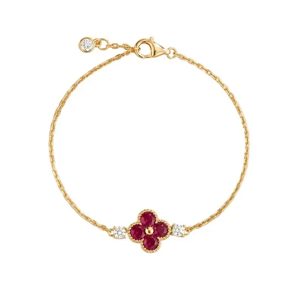 JUVETTI  Four-leaf Clover Ruby And Diamond Bracelet In Gold - Gold/white/red