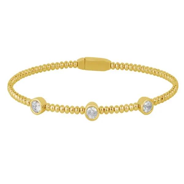 ARTISAN Gold / White 14k Yellow Gold Three Round Diamond Beaded Bracelet