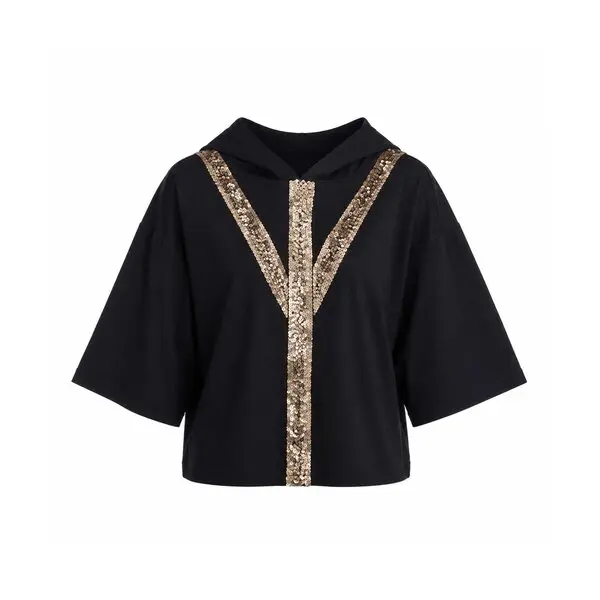 LARISA DRAGNA Hooded Oversized Hoodie With Sequin Trim