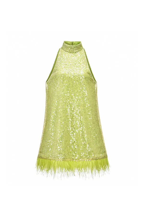 AMY LYNN Esther Sequin Feather Trim Mini Dress