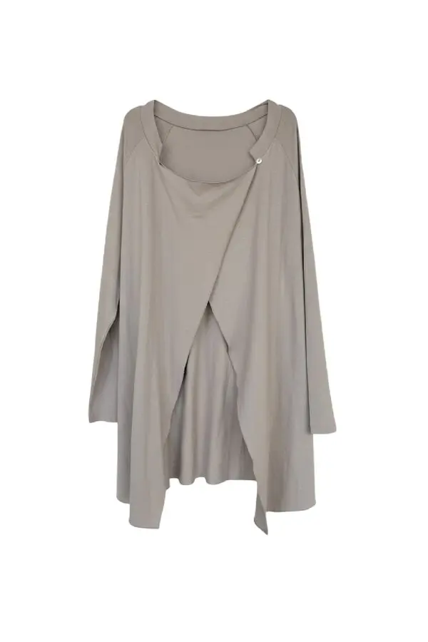 CONQUISTA Asymmetrical Longline Top With Single Button Detail