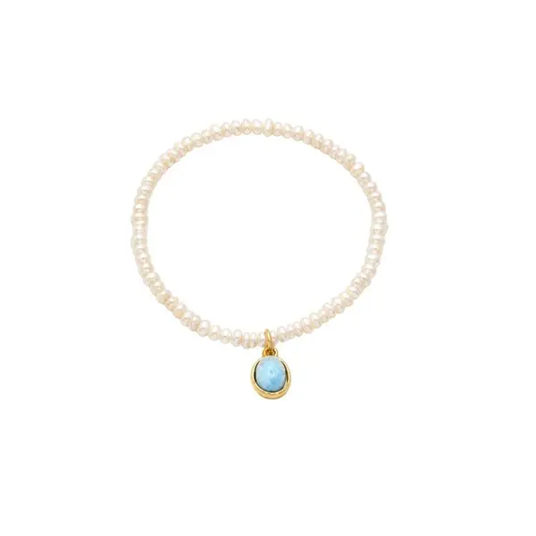 UCHI & SOTO Pearl And Larimar Pendant Bracelet - Gold/blue/white