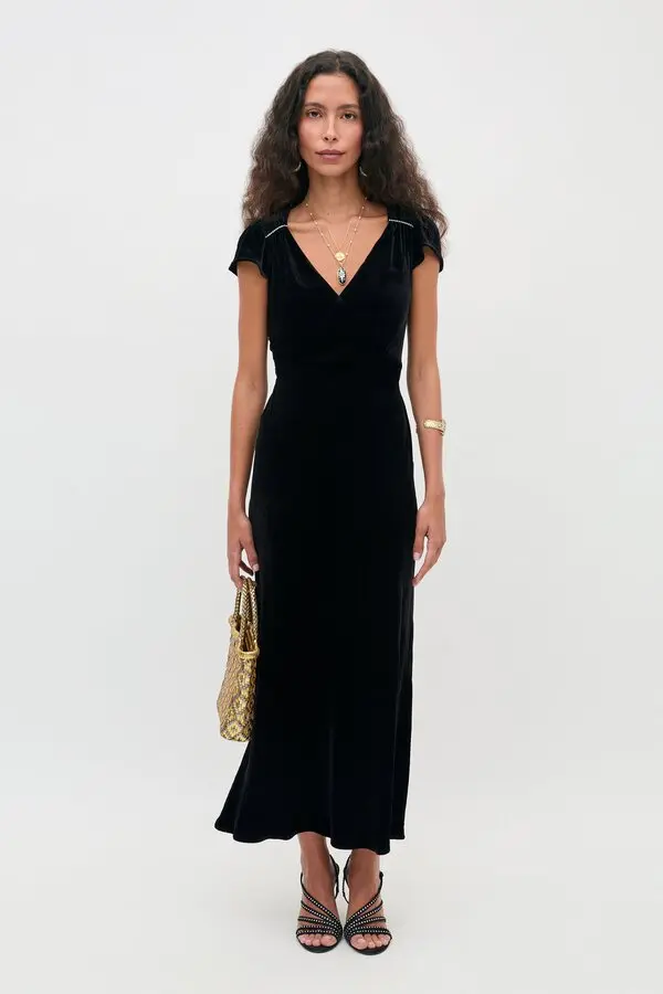 Rixo Ezra Embellished Velvet Maxi Dress