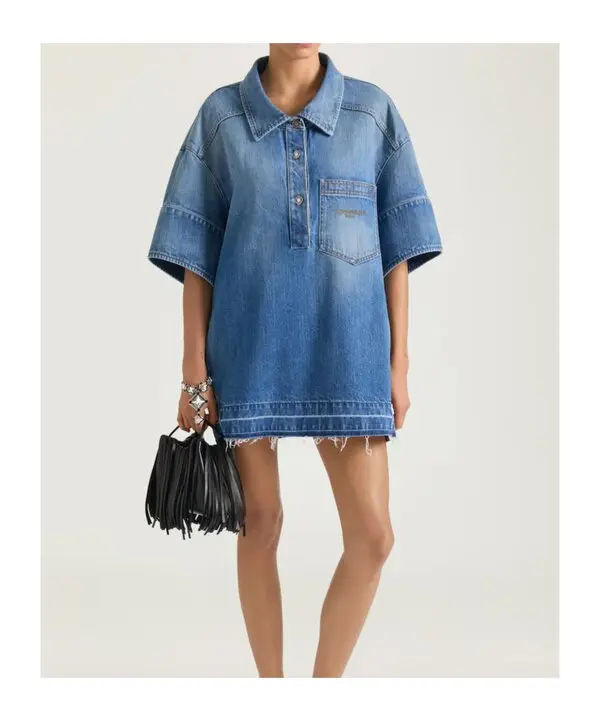Givenchy Short Cocoon Shirt Dress In Denim