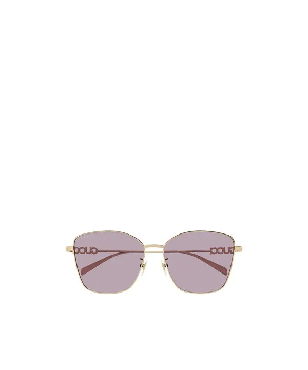 Gucci Square Frame Sunglasses With Temple Logo Details - Gold