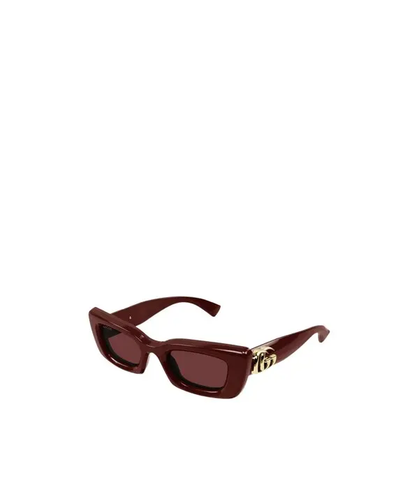 Gucci Rectangle Frame Sunglasses With Gold Tone Logo Detail - Brown