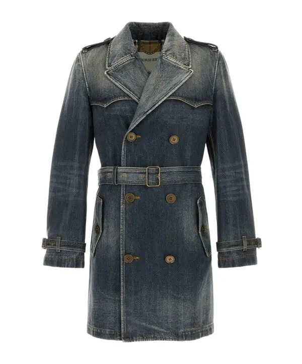 Burberry Double Breasted Belted Denim Coat