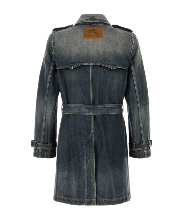 Burberry Double Breasted Belted Denim Coat
