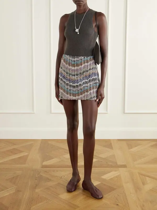 Missoni Striped Metallic Crochet-knit Mini Skirt