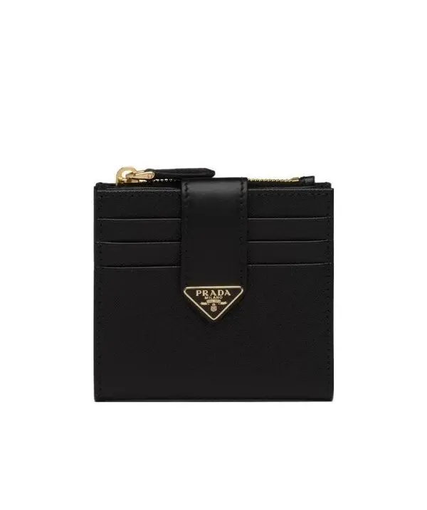 Prada Logo Plaque Zip-up Wallet - Black