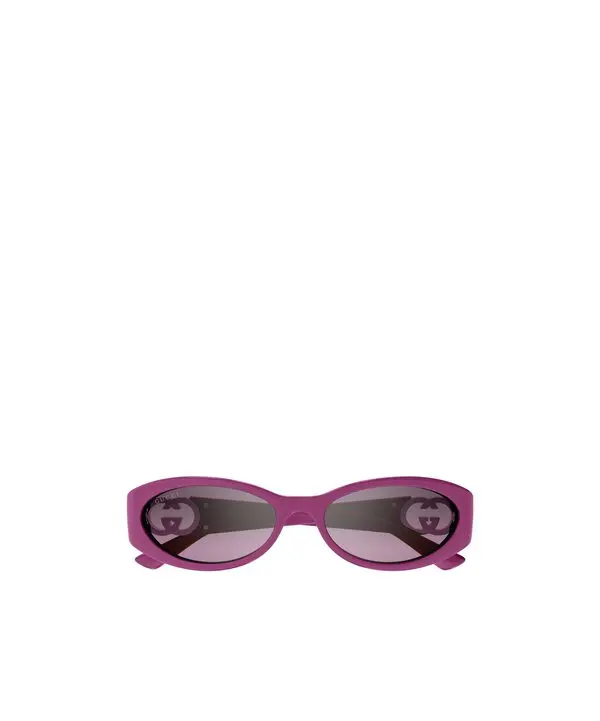 Gucci Oval Frame Sunglasses With Logo Embellishments - Pink