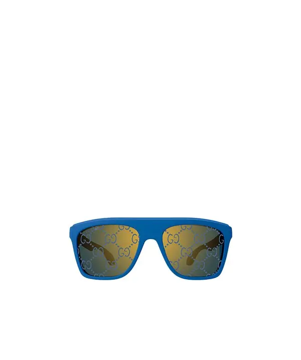 Gucci Logo-detail Rectangular Sunglasses - Blue
