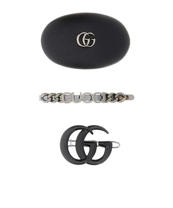 Gucci Leather And Metal Hair Clip Set