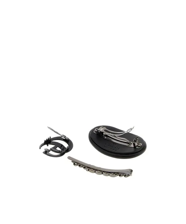 Gucci Leather And Metal Hair Clip Set