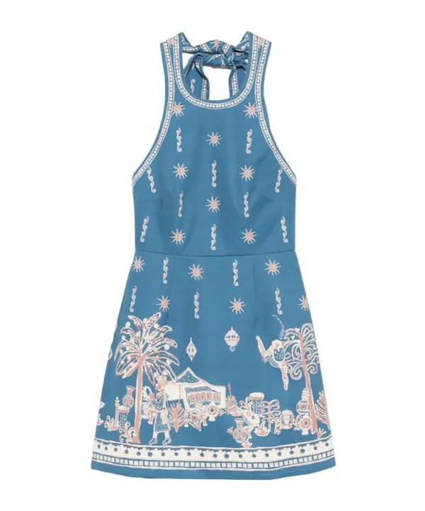 ALEMAIS Acacia Tie-neck Patterned Mini Dress