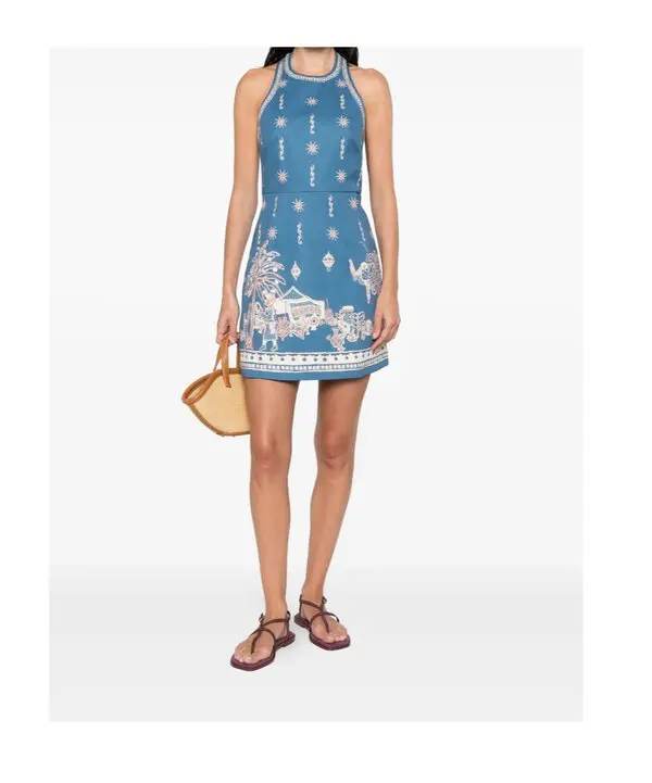 ALEMAIS Acacia Tie-neck Patterned Mini Dress
