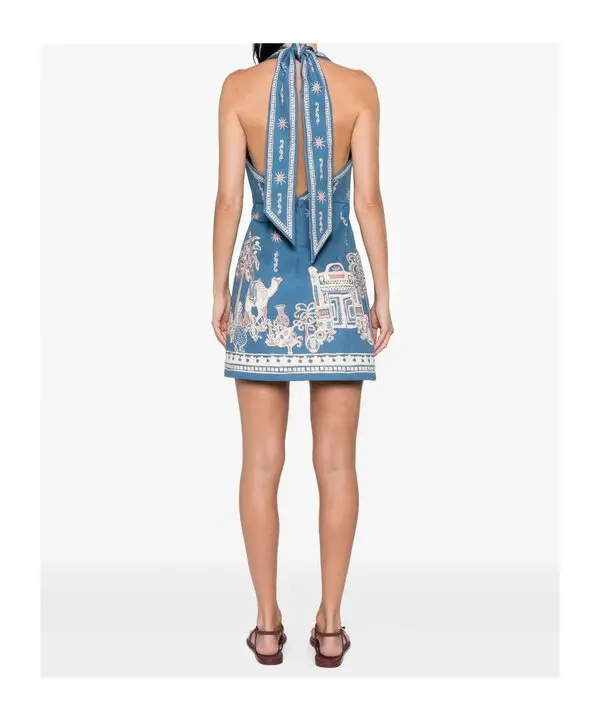 ALEMAIS Acacia Tie-neck Patterned Mini Dress