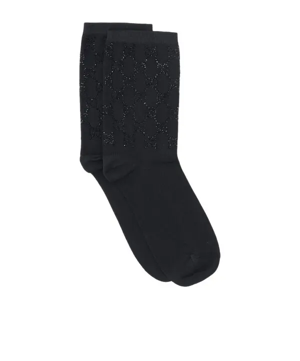 Gucci Gg Embellished Ribbed Socks - Black
