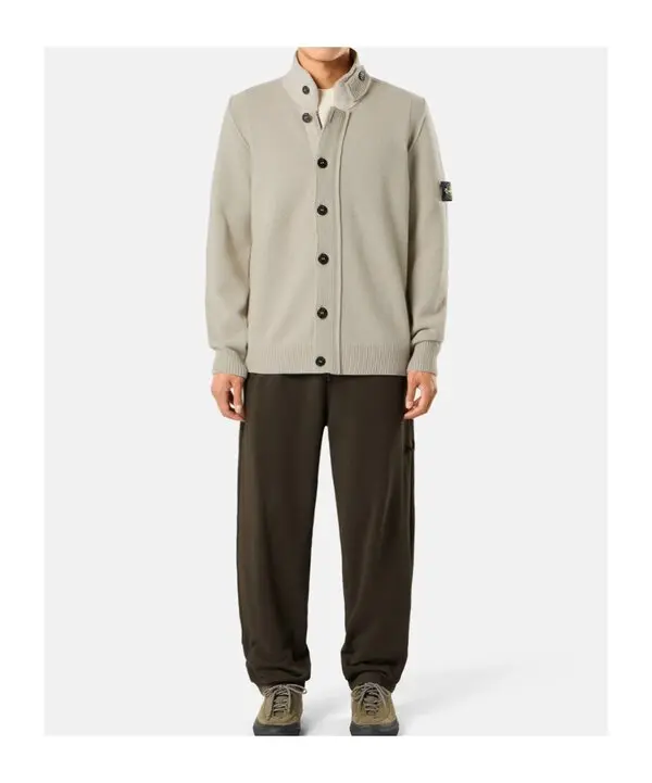 Stone Island Logo Patch Buttoned Cardigan - Sand