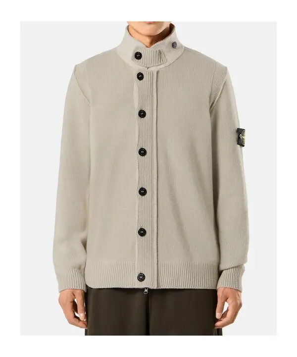 Stone Island Logo Patch Buttoned Cardigan - Sand