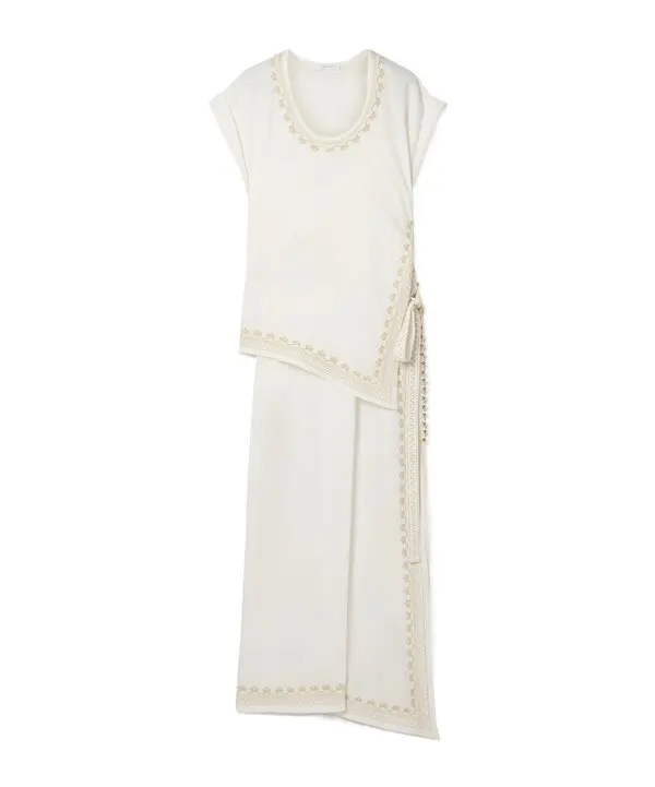 Rabanne Embroidered Layered Twill Midi Dress