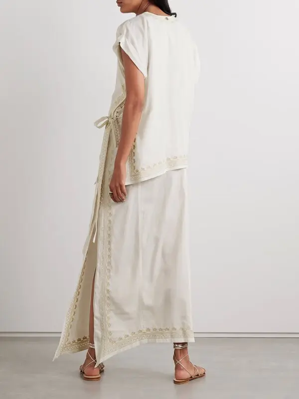 Rabanne Embroidered Layered Twill Midi Dress