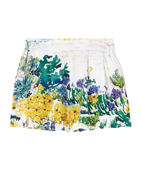 MARY KATRANTZOU Pleated Printed Twill Shorts