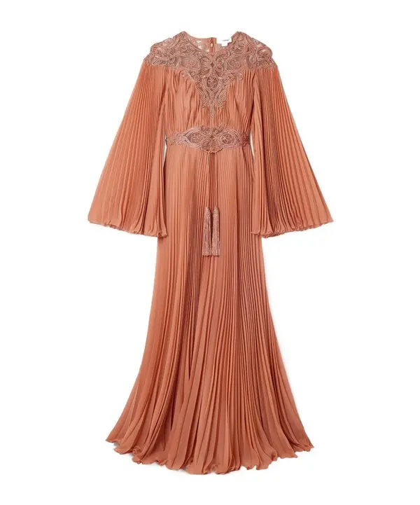 Zuhair Murad Embellished Tulle-trimmed Plissé Georgette Gown - No