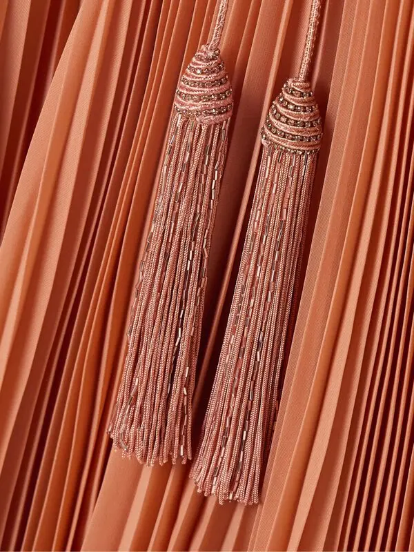 Zuhair Murad Embellished Tulle-trimmed Plissé Georgette Gown