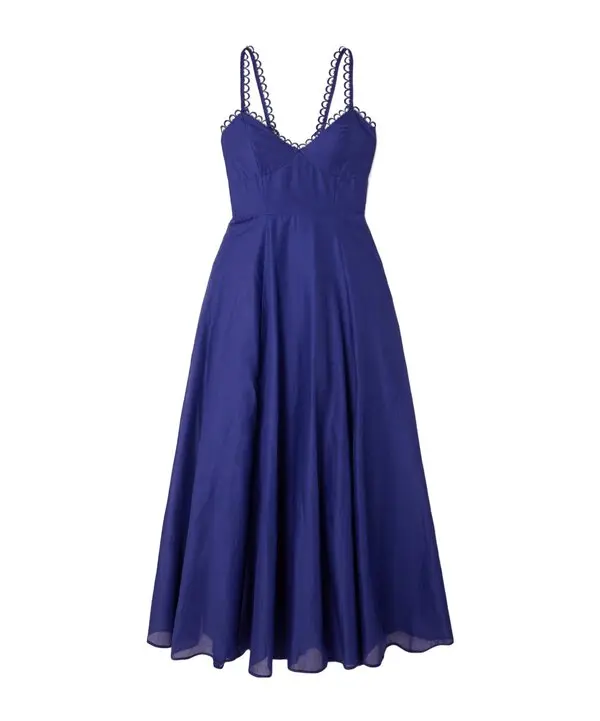 Charo Ruiz Ibiza Navy Guipure Lace Trimmed Cotton-blend Voile Midi Dress - No