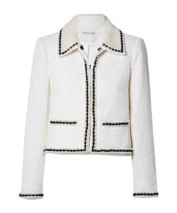 ALICEOLIVIA Alice + Olivia Cropped Embellished Tweed Jacket