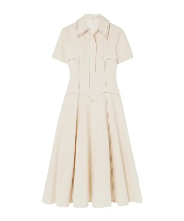 EMILIA WICKSTEAD Paneled Topstitched Denim Midi Dress