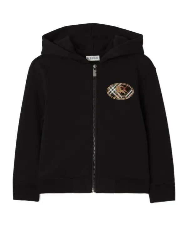 Burberry Check Knight Stamp Cotton Zip Hoodie