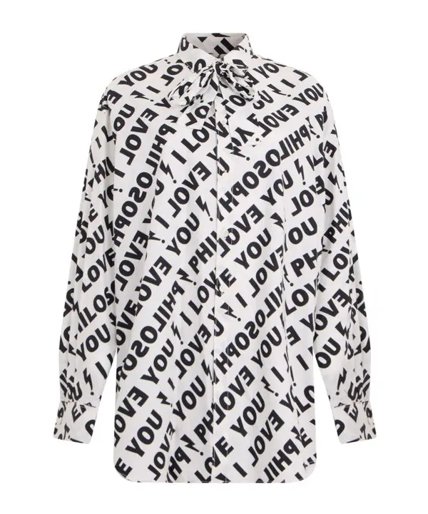 Philosophy Di Lorenzo Serafini Allover Logo Print Shirt With Detachable Bow Tie - No