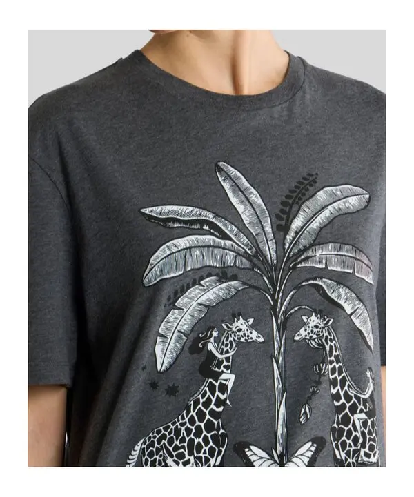 Etro Cotton Jersey T-shirt With Placed Giraffe Print - Grey
