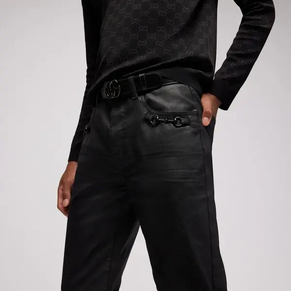 Gucci Flared Coated Cotton Twill Denim Pants