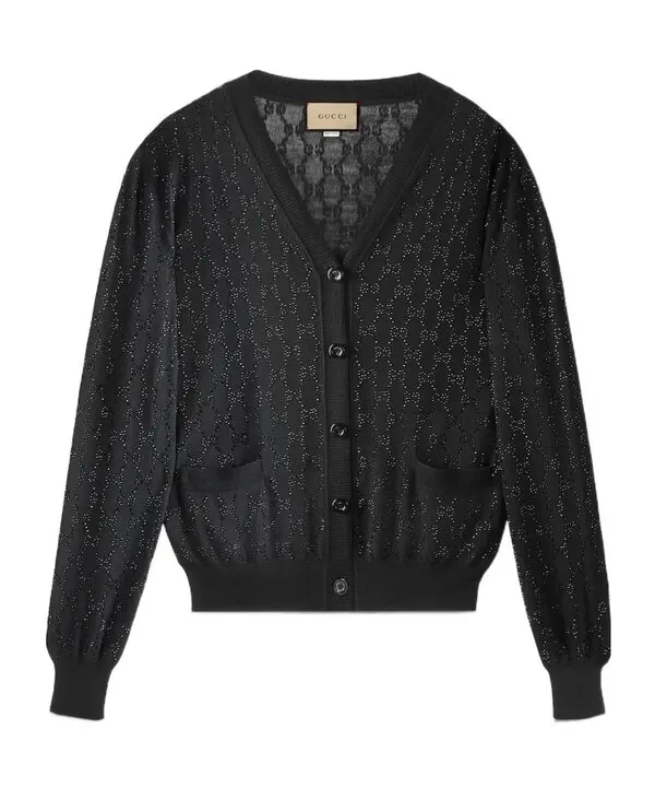 Gucci Fine Wool Gg Crystal Cardigan