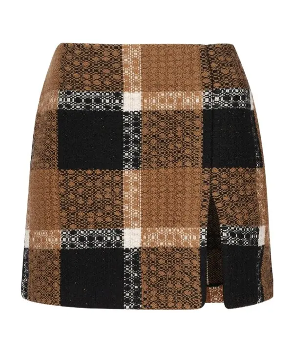 Celine Mini Skirt In Mohair Jacquard - White/black/camel