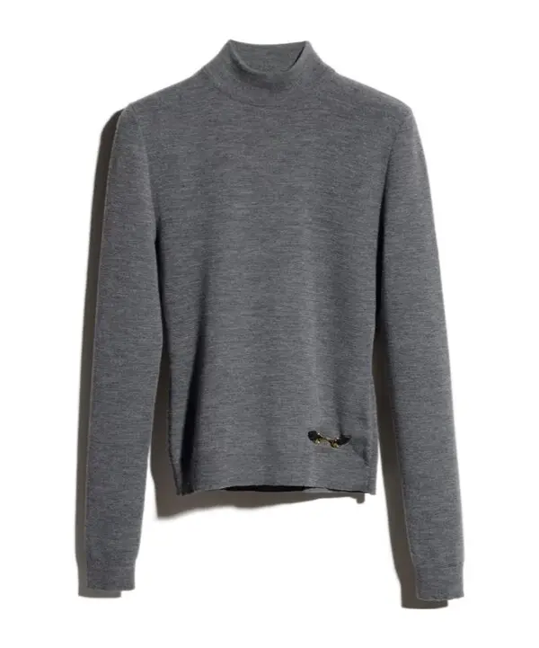 Gucci Fine Rib Knit Wool Top With Horsebit Detail - Grey