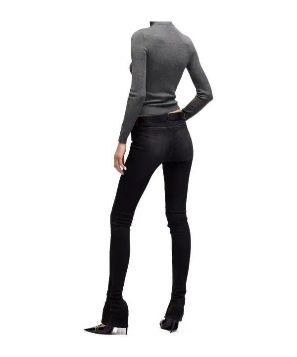 Gucci Fine Rib Knit Wool Top With Horsebit Detail - Grey