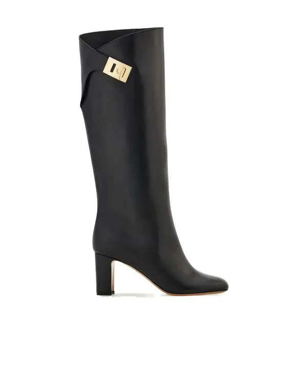 FERRAGAMO Knee High Buckled Boots - Black