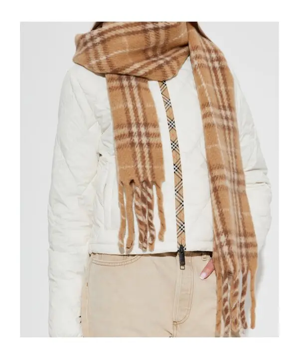 Burberry Narrow Check Fringed Scarf