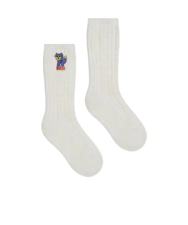 Gucci Raccoon Patch Knitted Crew Socks