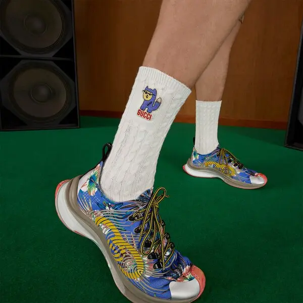 Gucci Raccoon Patch Knitted Crew Socks