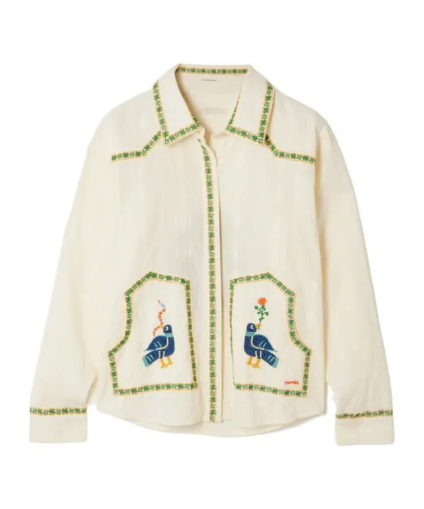 MOTHER Embroidered Long-sleeve Collared Shirt