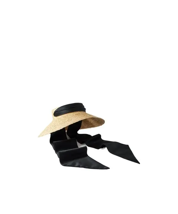 Eugenia Kim Straw Sun Visor Hat With Satin Ribbon Detail - Black